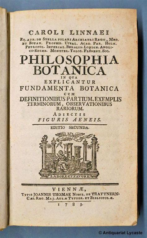 Caroli Linnaei Philosophia Botanica Von Linnaeus Carolus Carl Von