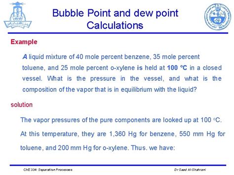 Bubble Point And Dew Point Calculations The Basic
