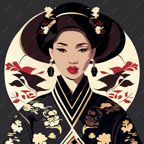 동양 패션 레이 릴 블랙 ⁇ 터 일러스트 프리미엄 벡터