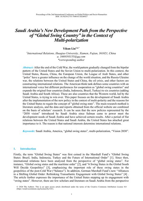 Pdf Saudi Arabias New Development Path From The Perspective Of Global Swing Country In The