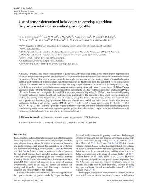 Pdf Use Of Sensor Determined Behaviours To Develop Algorithms For