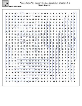 Code Talker By Joseph Bruchac Vocabulary Chapters 1 5 Word Search