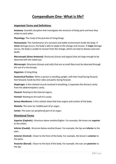 Human Structure And Function Revision Notes Humb1000 Human