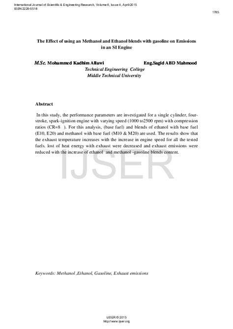 Pdf The Effect Of Using An Methanol And Ethanol Blends With Gasoline On Emissions In An Si Engine