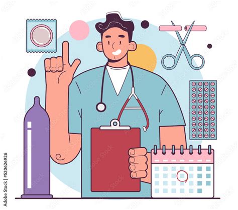 Sex Education Concept Doctor Showing Various Methods Of Contraception Stock Vector Adobe Stock