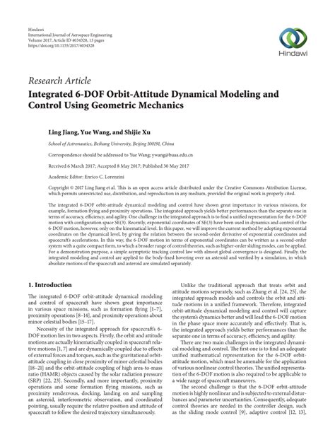 Pdf Integrated 6 Dof Orbit Attitude Dynamical Modeling And Control