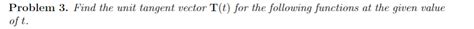 Solved Problem Find The Unit Tangent Vector T T For The Chegg