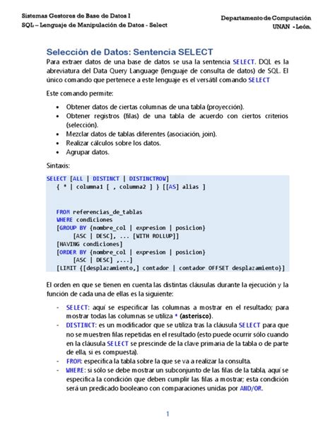 Practica Mysql Selección De Datos Pdf Informática Ciencias De
