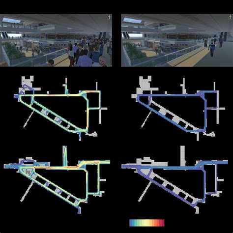 Screenshots Of The Virtual Environment And Crowd Density Maps With Two