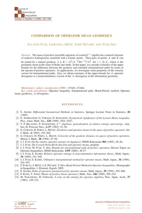 pdf comparison of operator mean geodesics