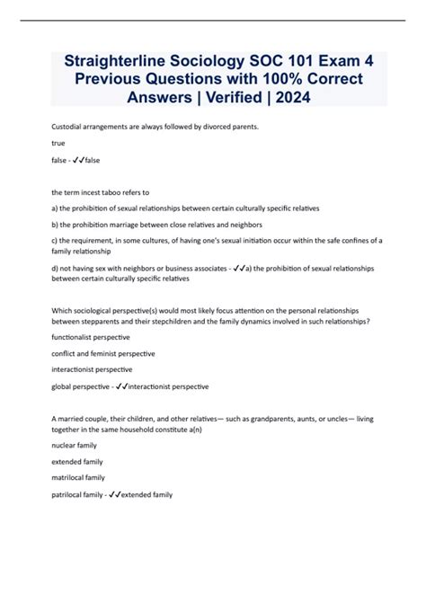 Straighterline Sociology Soc 101 Exam 4 Previous Questions With 100 Correct Answers Verified