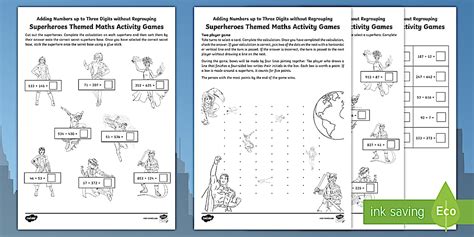 Adding Numbers Up To 3 Digits Without Regrouping Superheroes Themed Maths