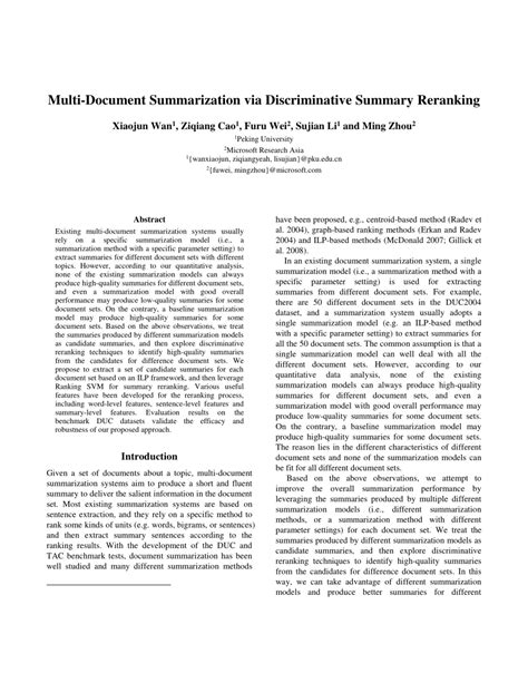Pdf Multi Document Summarization Via Discriminative Summary Reranking