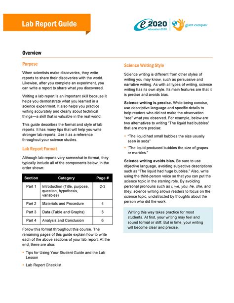 Lab Report Guide Overview Purpose When Scientists Make Discoveries