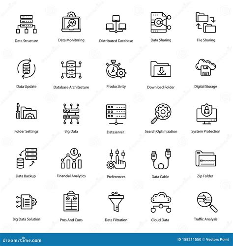 Big Data Line Icons Collection Analytics Cloud Insights Hadoop