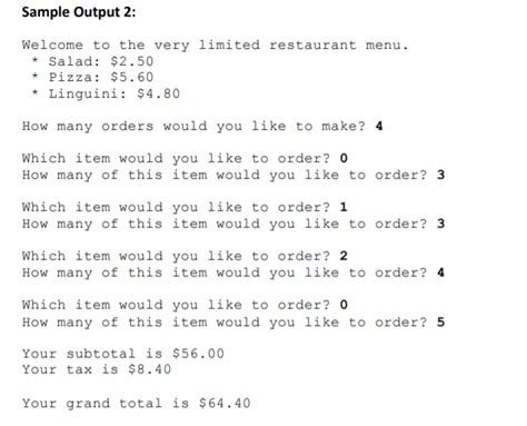 Solved Write A C Program That Implements A Menu Ordering