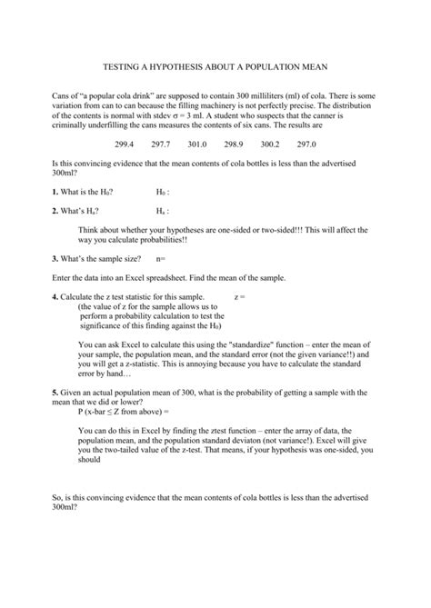 Testing A Hypothesis About A Population Mean
