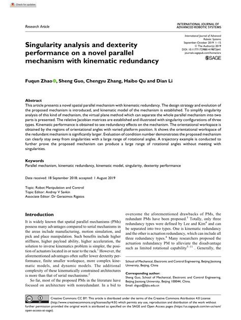 pdf singularity analysis and dexterity performance on a novel