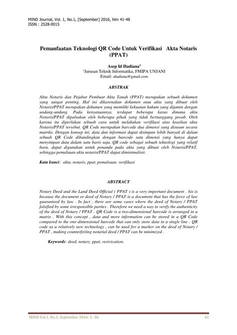 Pdf Pemanfaatan Teknologi Qr Code Untuk Verifikasi Akta Notaris Ppat