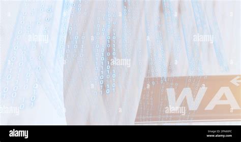 Composition Of Binary Coding Processing On Sign And White Background