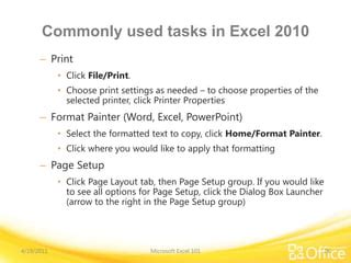 MS Excel 2010 training module | PDF | Operating Systems | Computer Software and Applications