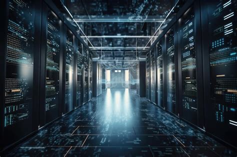 Premium Ai Image Data Center With Rows Of Servers In A Long Hallway Generative Ai