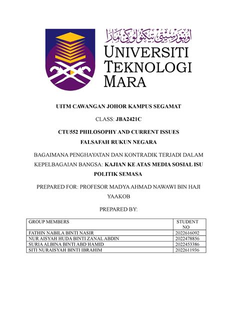 CTU 552 CASE Studies DUE 20 - UITM CAWANGAN JOHOR KAMPUS SEGAMAT CLASS: JBA2421C CTU552 ...