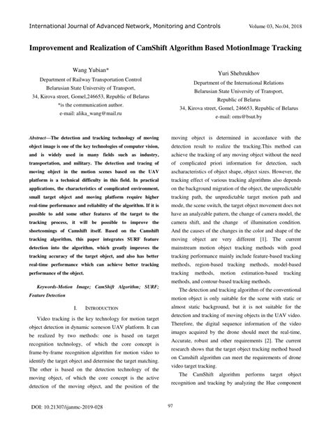 pdf improvement and realization of camshift algorithm based