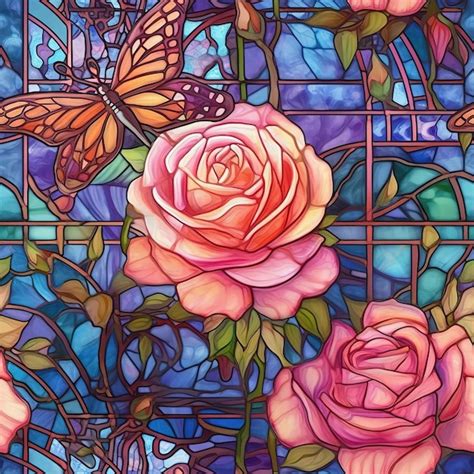 Premium Photo Flowers And Leaves Pattern In Glass Style