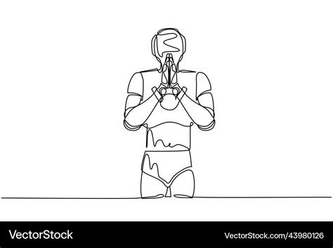 Single Continuous Line Drawing Robot Standing Vector Image