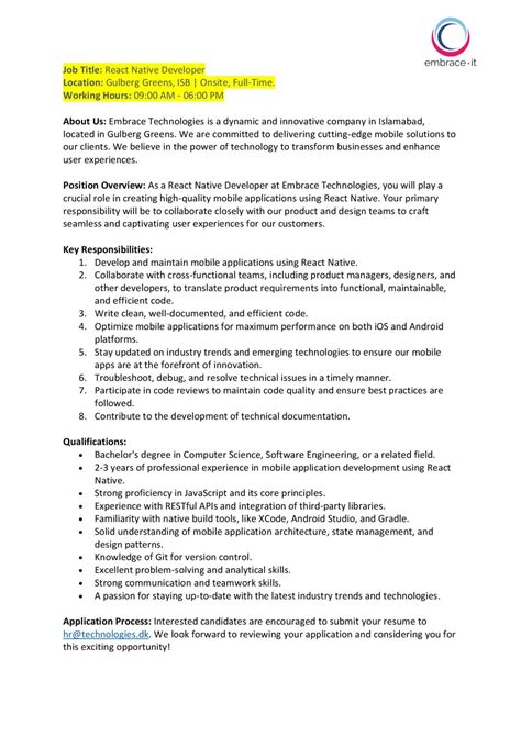 embrace it pakistan on linkedin reactnativedeveloper developerjobs