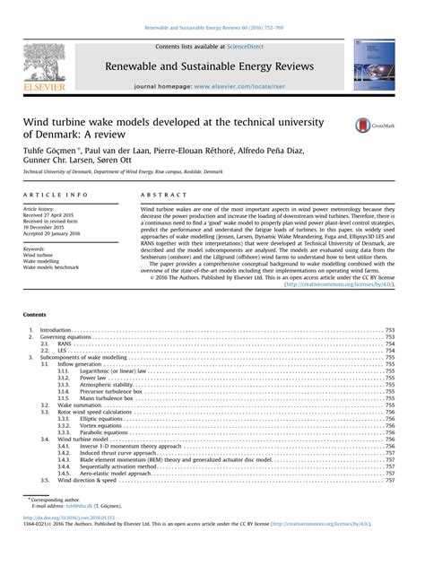Pdf Wind Turbine Wake Models Developed At The Technical University Of Denmark A Review