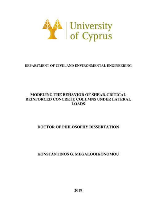 Pdf Modeling The Behavior Of Shear Critical Reinforced Concrete Columns Under Lateral Loads