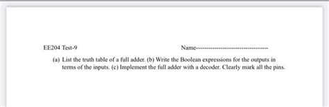 A List The Truth Table Of A Full Adder B Write Chegg Com
