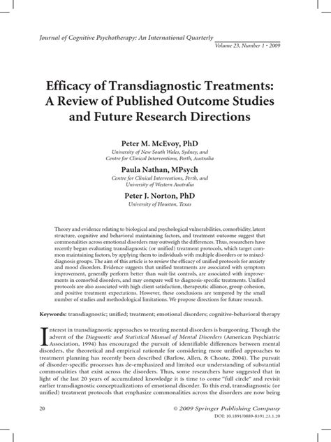 Transdiagnostic Approach Treatments Efficacy Pdf Mental Disorder