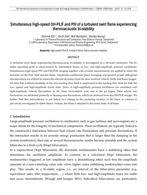 Pdf Simultaneous High Speed Oh Plif And Piv Of A Turbulent Swirl Flame Experiencing