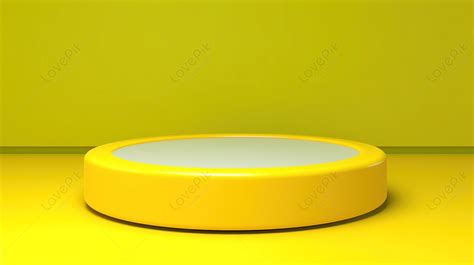 원통형 연단 배경이 있는 평평한 평면에 미니멀한 네온 노란색 3d 제품 디스플레이의 상위 뷰 연단 배경 제품 디스플레이 배경 노란 배경 이미지 Hd 연단 제품