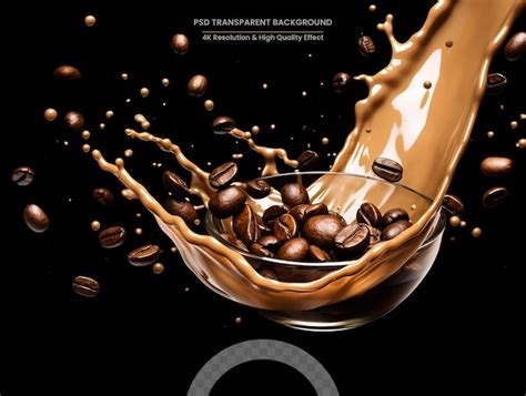 투명한 배경에 고립된 스플래시 커피 프리미엄 Psd 파일