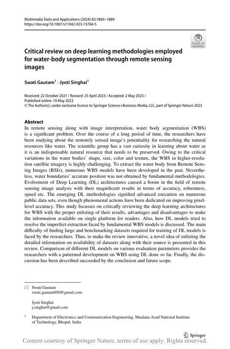 Critical Review On Deep Learning Methodologies Employed For Water Body Segmentation Through