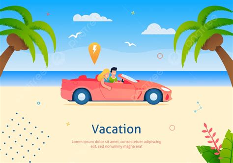카브리올레 차량 배너 벡터 일러스트 레이 션에 휴가를가는 커플 템플릿 Psd 다운로드 디자인 자료 다운로드