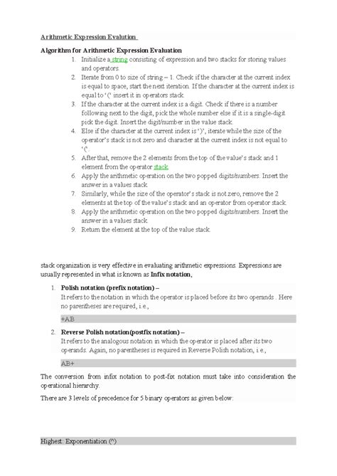 Evaluate Arithmetic Expression Arithmetic Expression Evalution