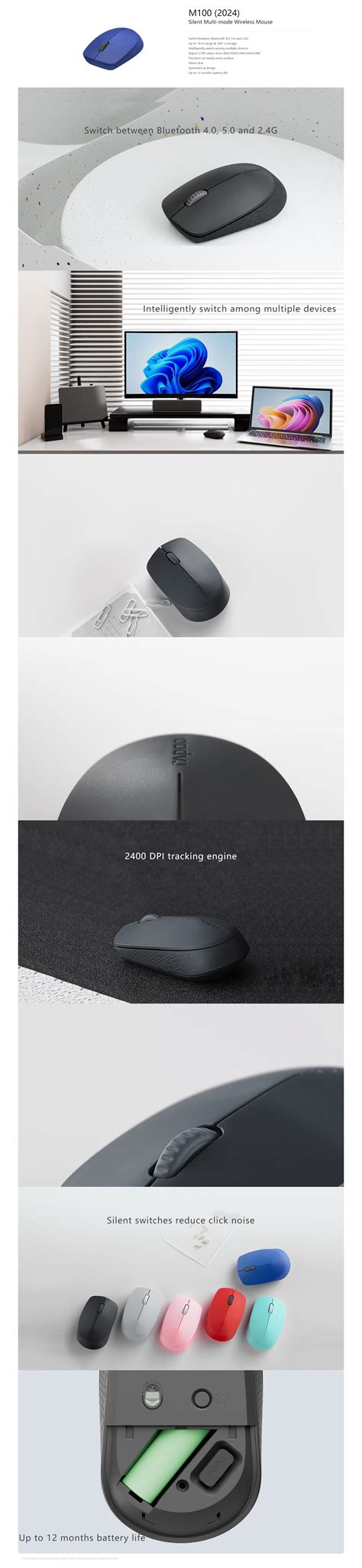 Rapoo M100 Silent Blue Bluetooth Wireless Mouse Bailin Tech Solutions