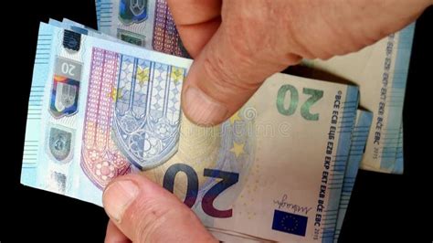 Hands Counting Stack Cash Twenty Euro Bills Recalculation Banknotes