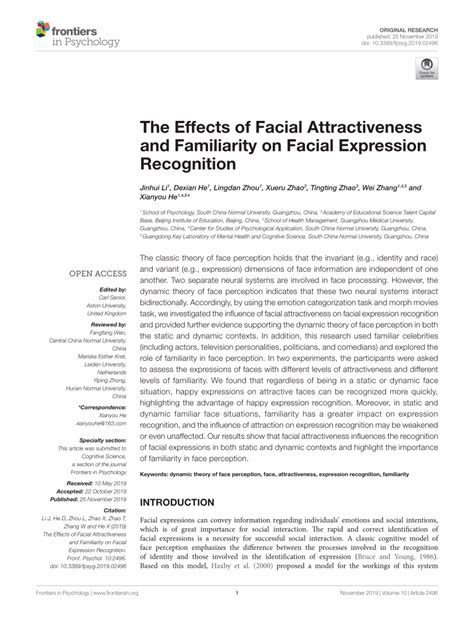 Pdf The Effects Of Facial Attractiveness And Familiarity On Facial