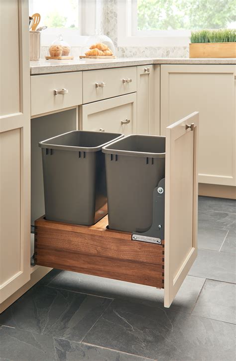 Rev A Shelf 4WC WN 18DM2 SC Double 35 Qt Bottom Mount Trash Pull Out Walnut Blum Movento Soft