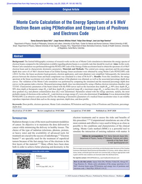 Pdf Monte Carlo Calculation Of The Energy Spectrum Of A 6 Mev