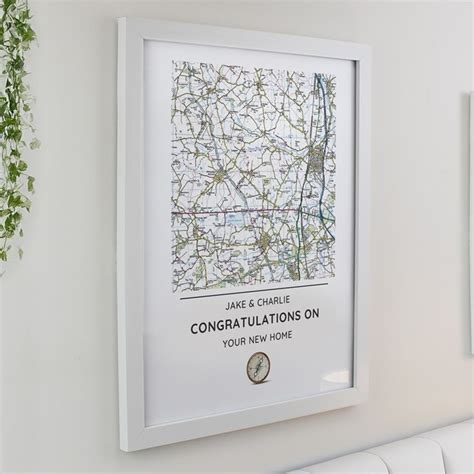 Personalised Present Day Map Compass White Poster Frame Uk