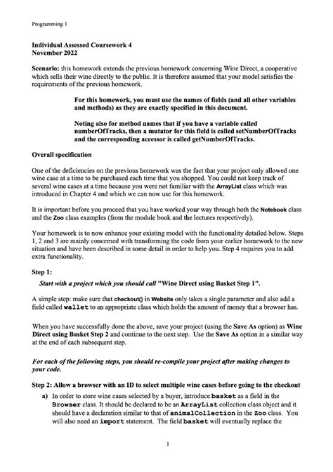 Solved Programming 1 Individual Assessed Coursework 4