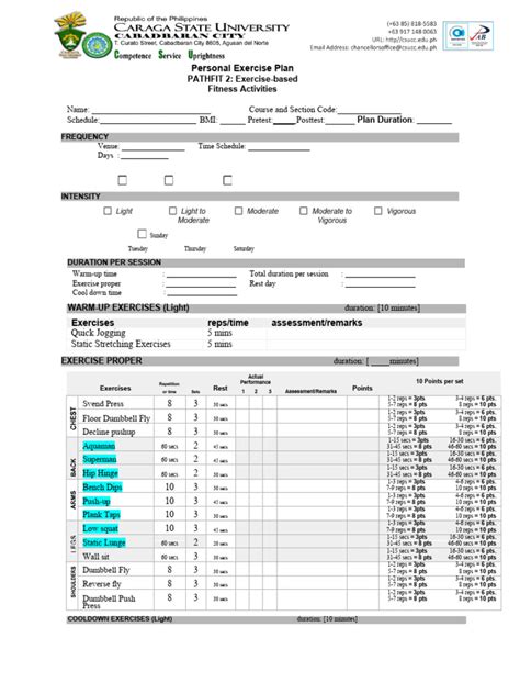 Personal Exercise Plan Pathfit 2 Midterms Pdf Strength Training Management Of Obesity