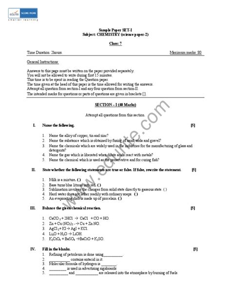 Icse Class 7 Chemistry Sample Paper Set 1 Pdf Chemical Substances Carbon Monoxide